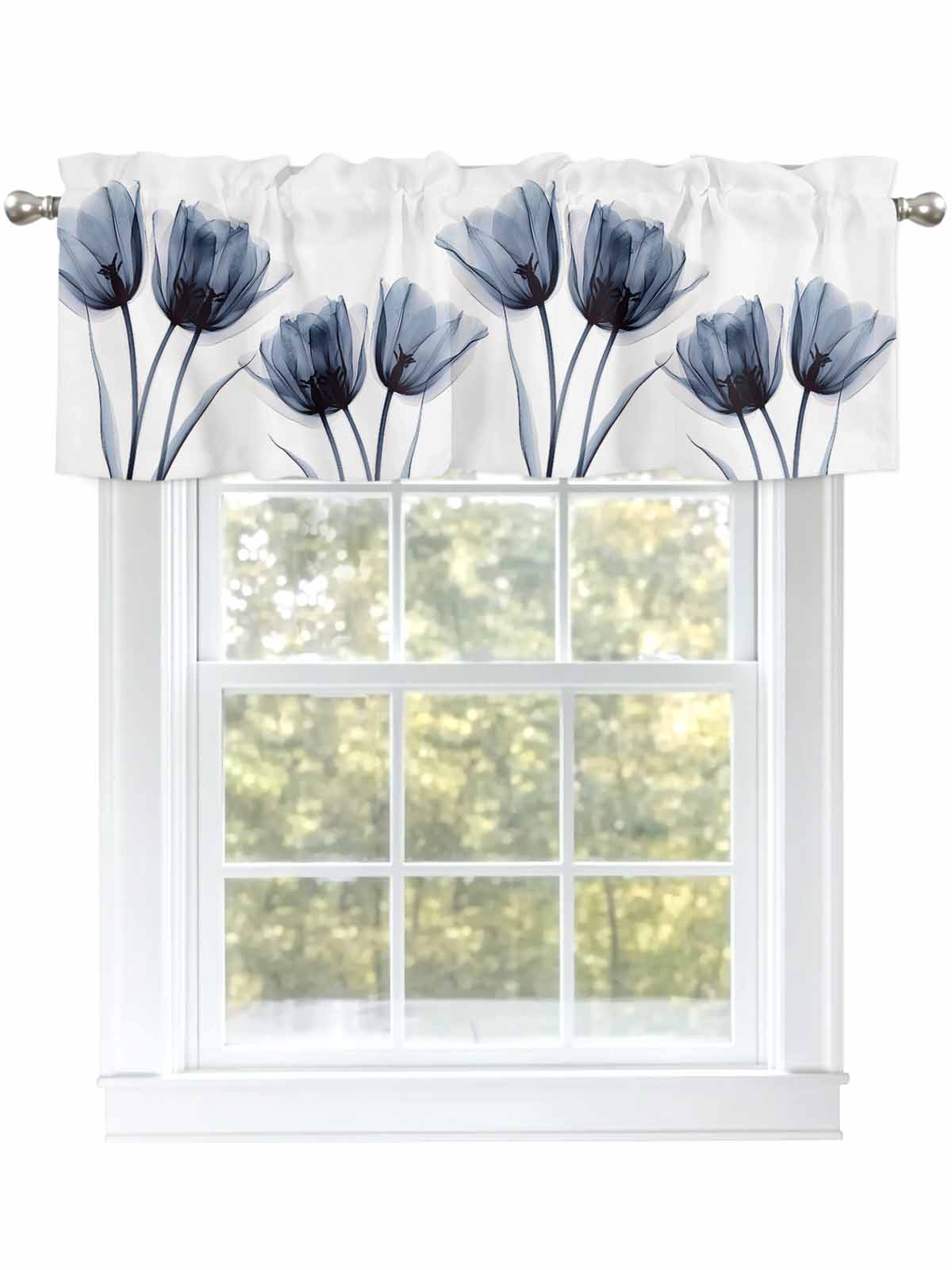 Blue Tulips Spring Plant Blue Flower Valances Curtain Kitchen Rod ...