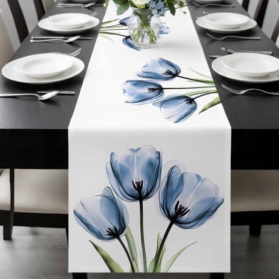 Blue Tulips Table Runner 72 Inches Long, Country Retro Aesthetic Floral ...