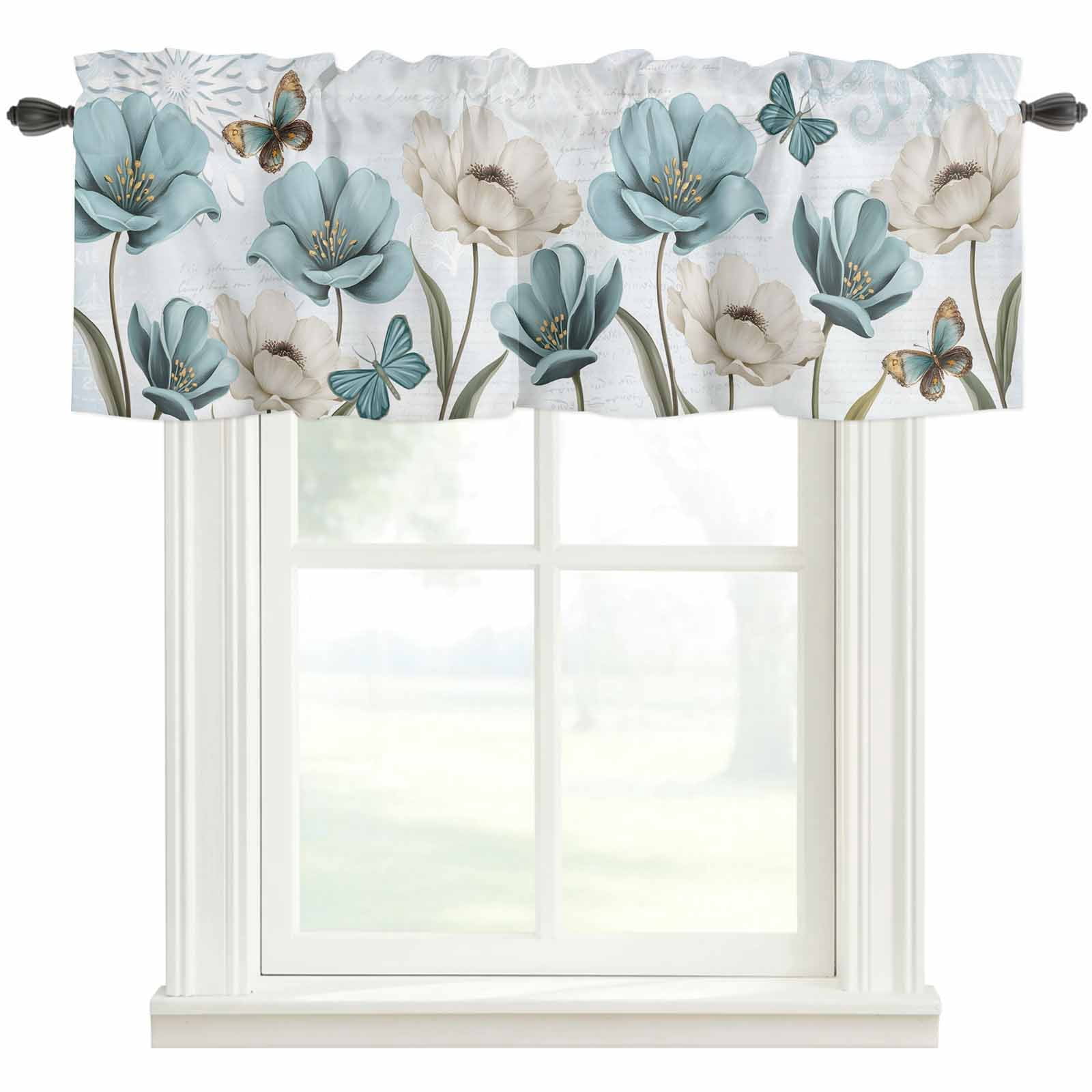 Blue Tulips Valances for Windows Farmhouse Kitchen Curtains Valances ...
