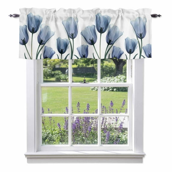 Blue Tulips Valances for Windows, Flowers Minimalist Modern Art Valance ...