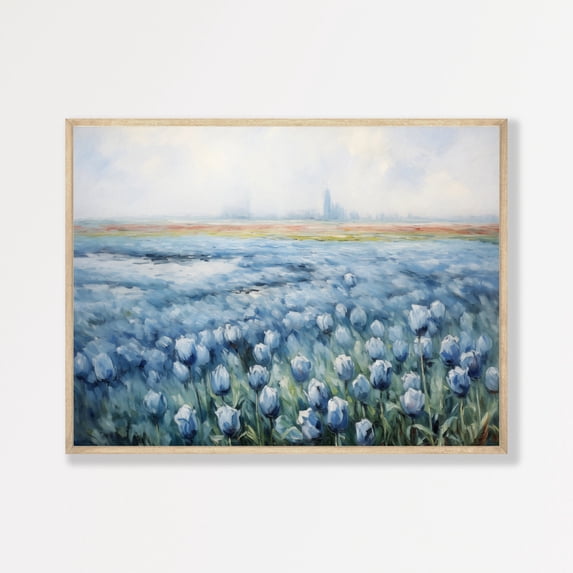 Blue Tulips Wall Art Retro Floral Landscape Print Home Decor Office ...