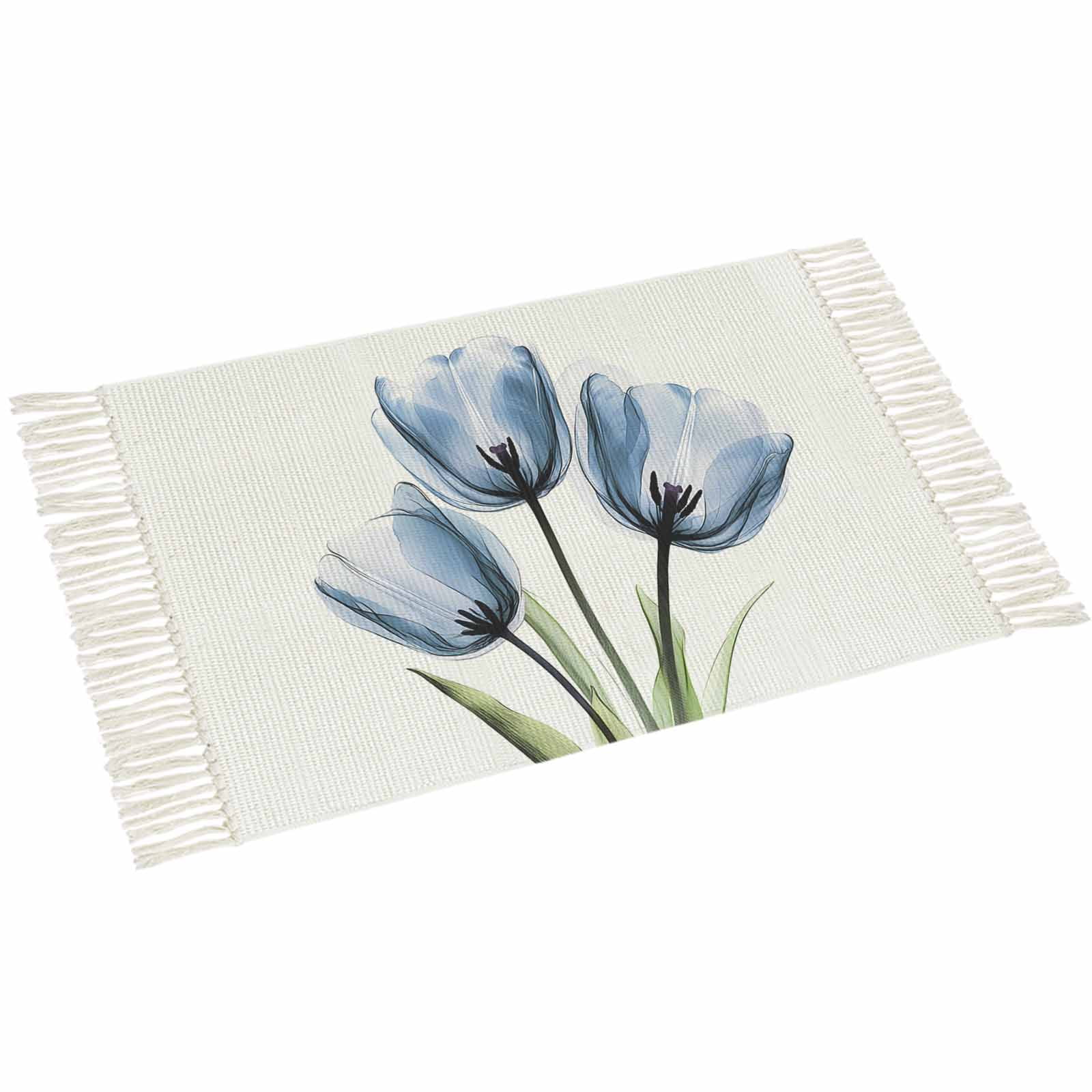Blue Tulips Washable Bath Rug - 2x3 Entry Rug Washable Indoor Bathroom ...