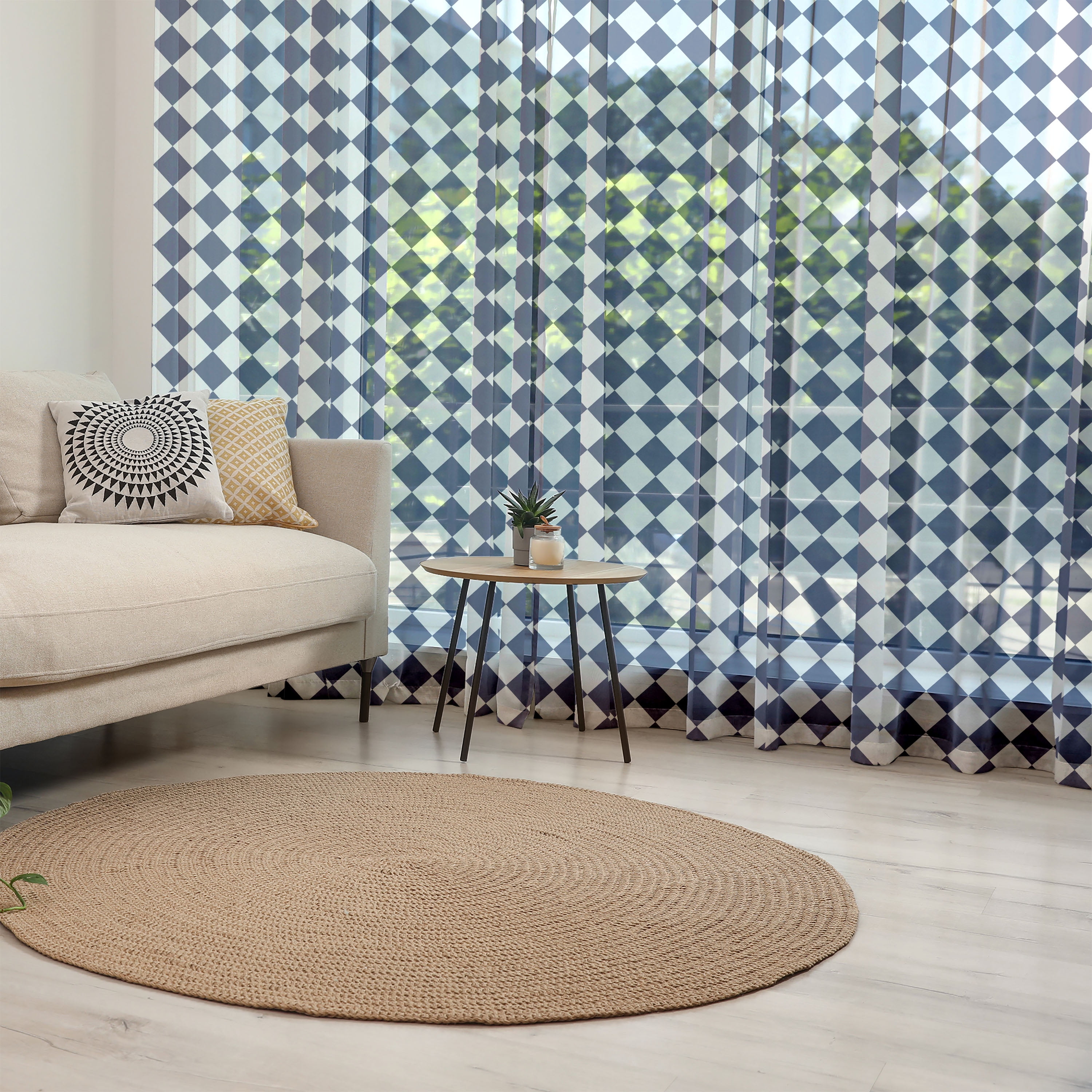 Blue Tulle Curtains with Rod Pocket, Classical Old Fashioned Checkered ...