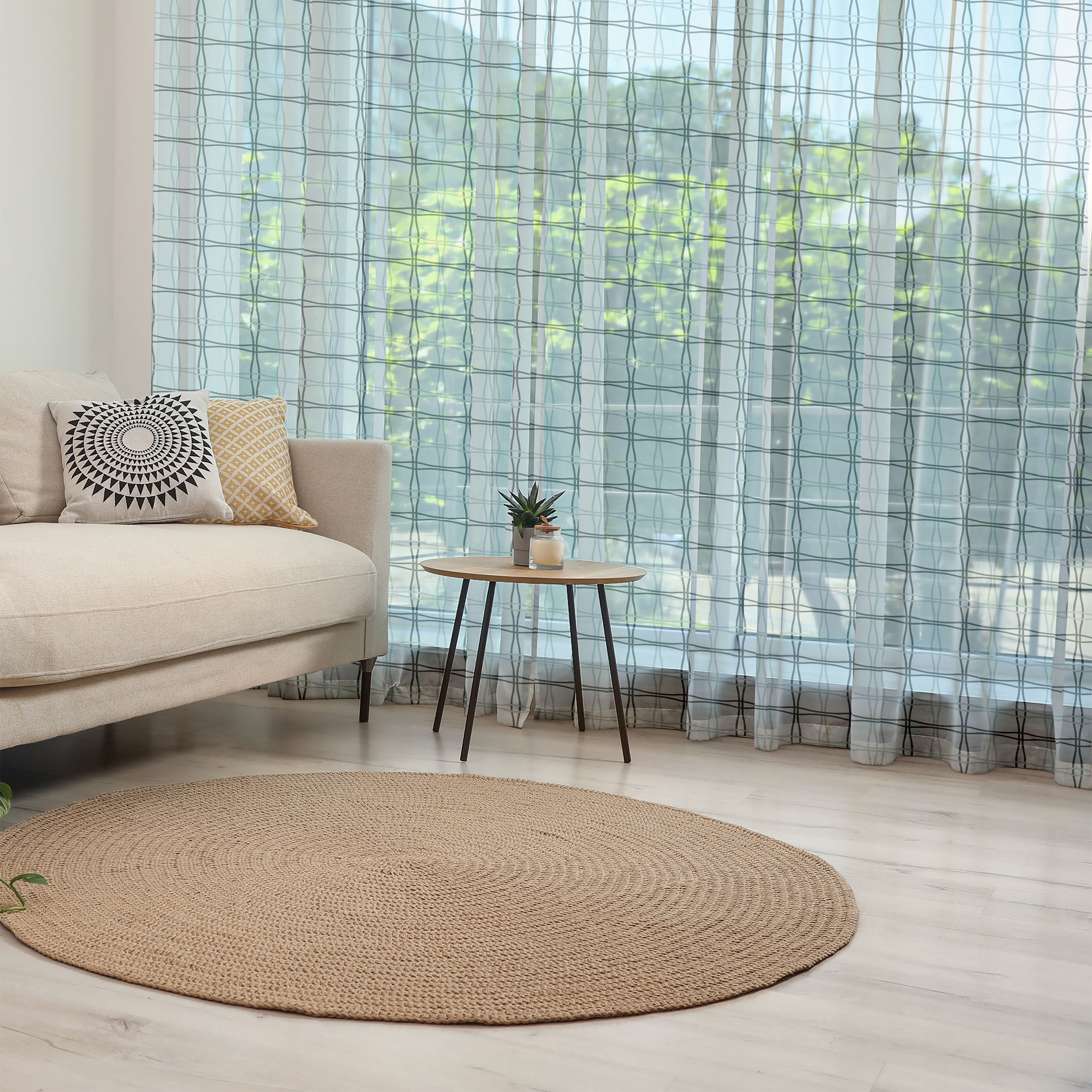 Blue Tulle Curtains with Rod Pocket, Square Patterns with Wavy Lines ...