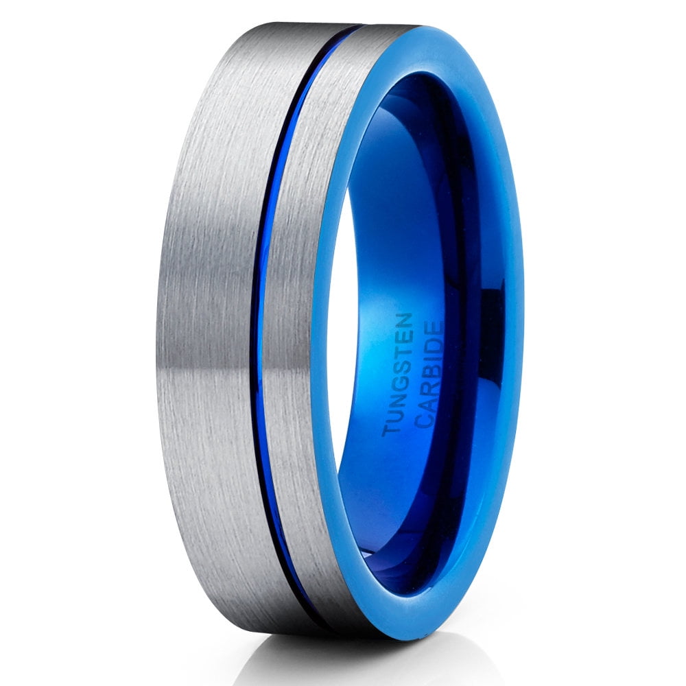 Blue Tungsten Wedding Band 6mm Blue Tungsten Ring Anniversary Ring Men ...