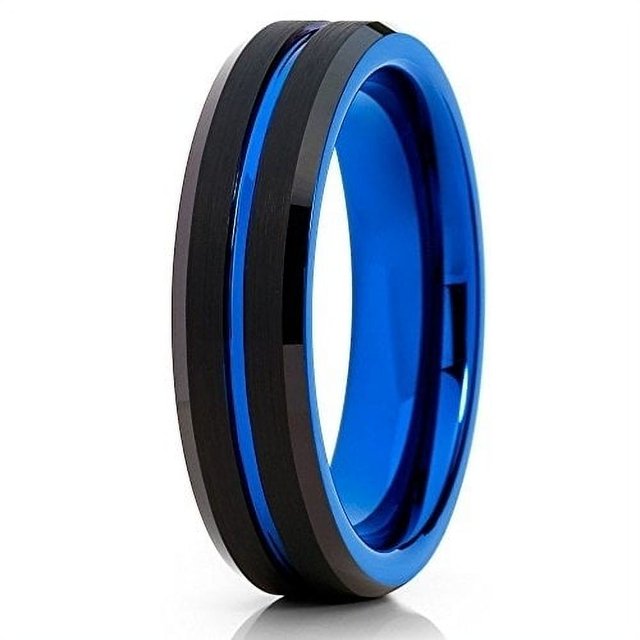 Blue Tungsten Wedding Band 6mm Tungsten Carbide Ring Black Tungsten ...