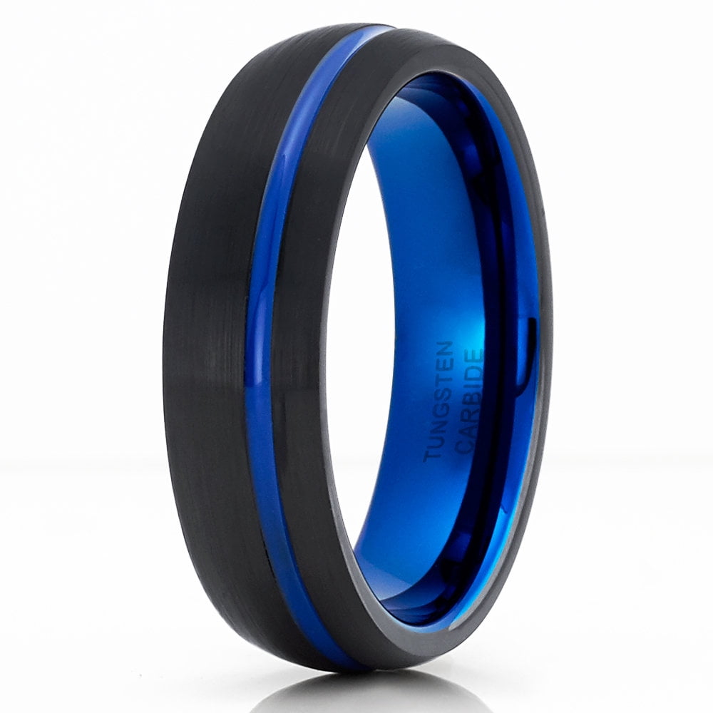 Blue Tungsten Wedding Band Men & Women Black Tungsten Ring Anniversary ...