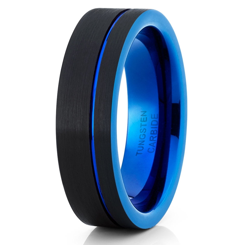 Blue Tungsten Wedding Ring 6MM Black Tungsten Ring Anniversary Ring Men ...