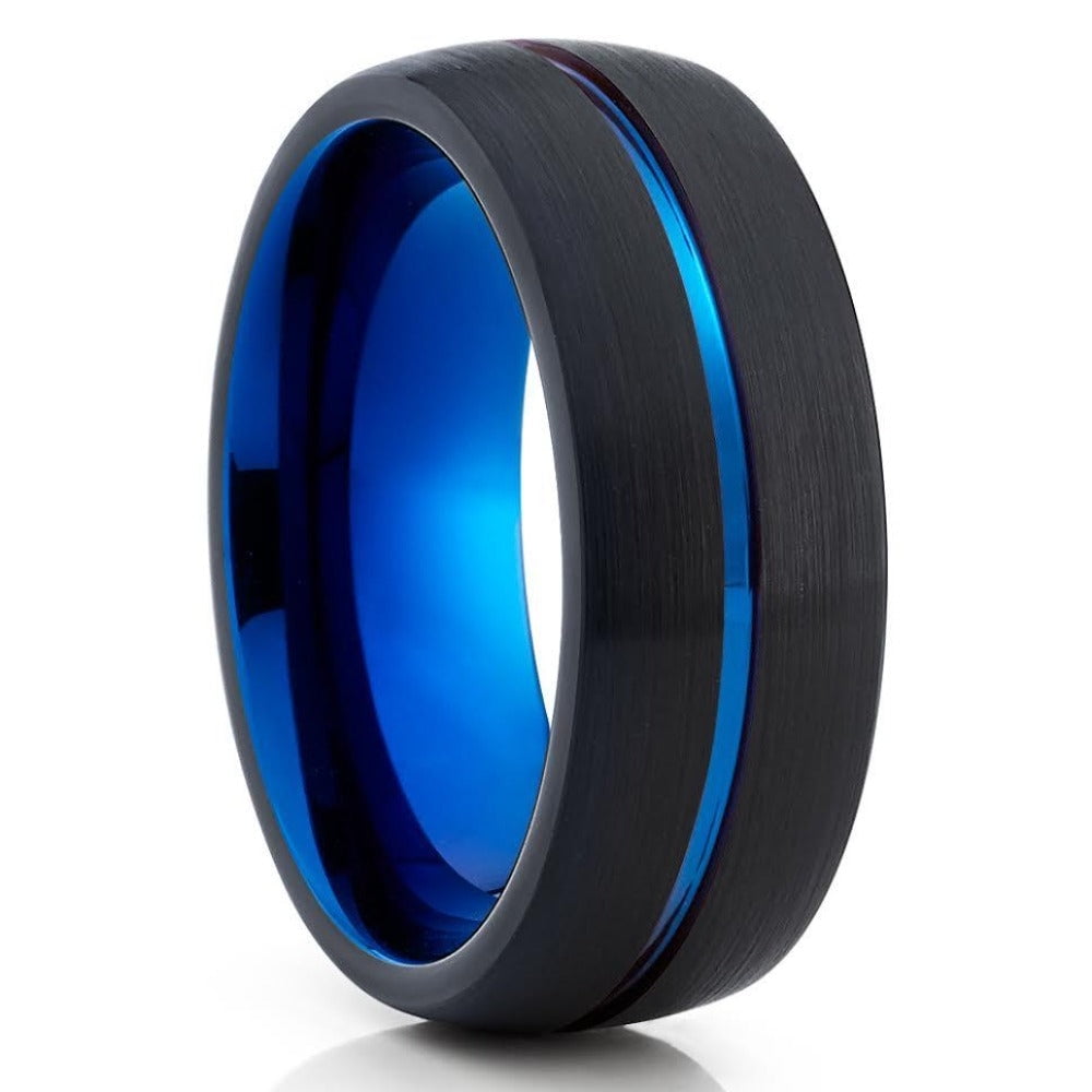 Blue Tungsten Wedding Ring,Black Tungsten Ring,8mm Wedding Ring ...