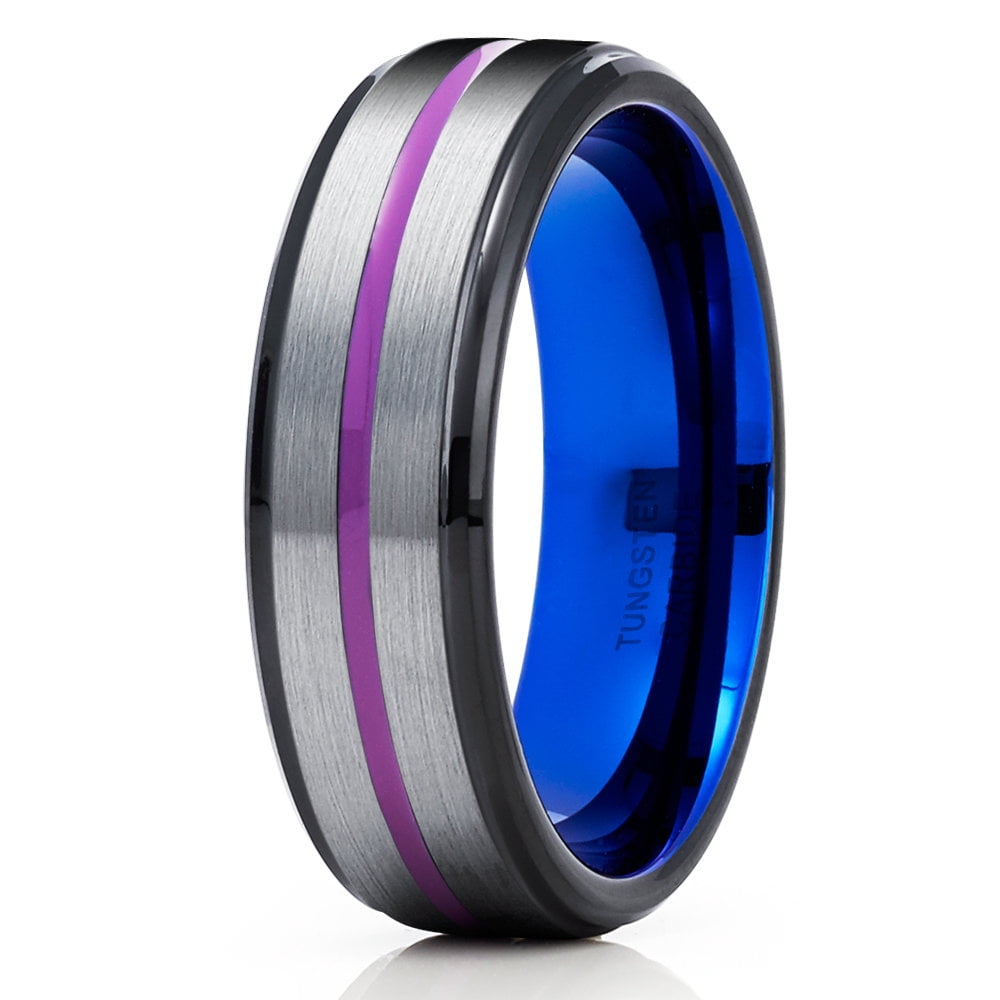 Blue Tungsten Wedding Ring Purple Tungsten Ring Anniversary Ring Men ...