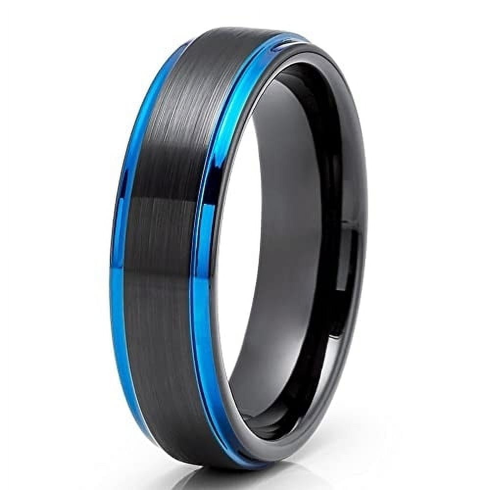 Blue Tungsten Wedding Ring,Black Tungsten Wedding Ring,6mm Wedding Ring ...
