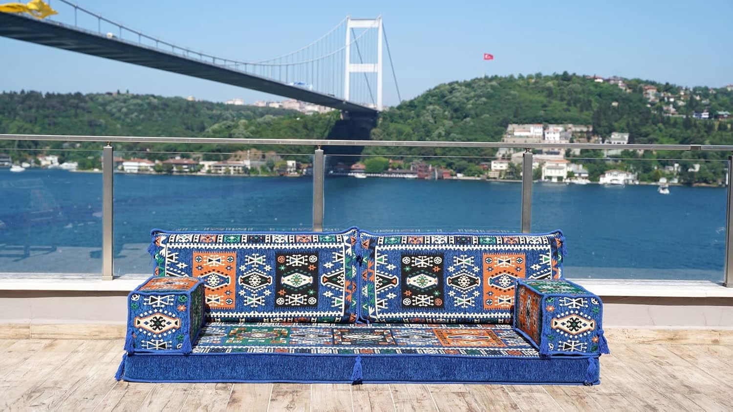 Blue Turkish Sofa, Floor Sofa Seating, Full Size Futon, Modular ...