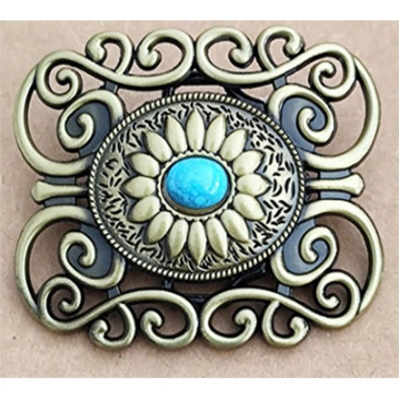 Blue & Turquoise Belt Buckle in A Gold Filigree Brooch - Walmart.com