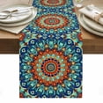 Blue Turquoise Boho Table Runner Farmhouse Ethnic Abstract Patterned ...
