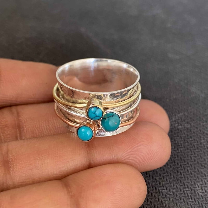 Blue Turquoise Gemsrtone Ring, - Walmart.com