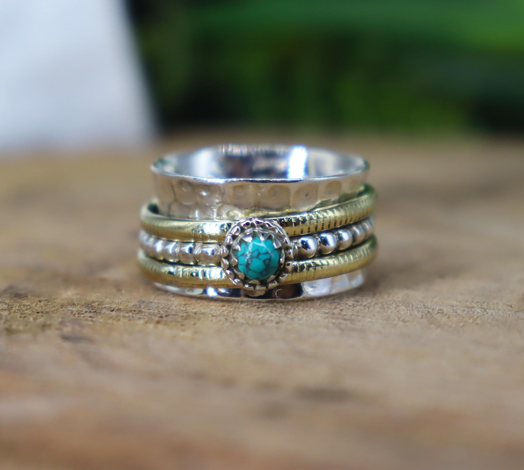 Blue Turquoise Gemstone Spin Ring | Natural Turquoise Silver Spinner ...