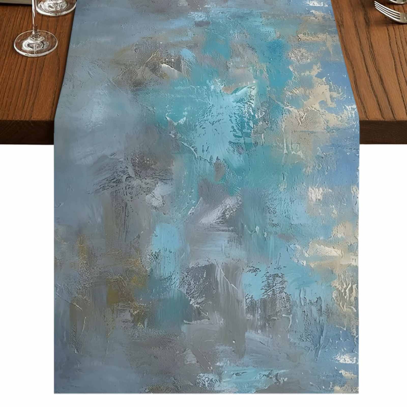Blue Turquoise Grey Burlap Cotton Table Runner 13x70 Inches Long ...