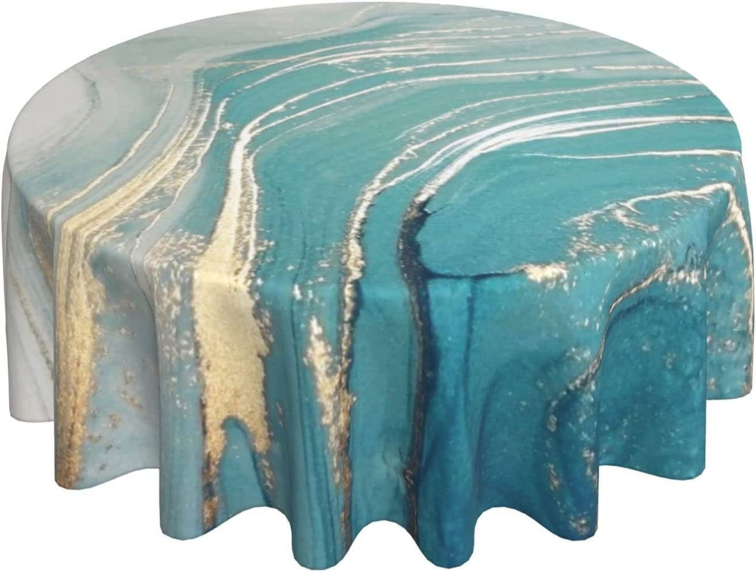 Blue and Turquoise Marble Round Tablecloth 60 Inch Water Resistant ...