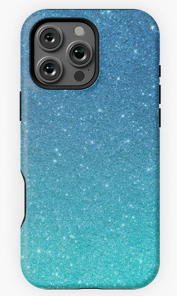 Blue Turquoise Ombre Glitter Look Phone Case for iPhone 16 15 14 13 12 ...