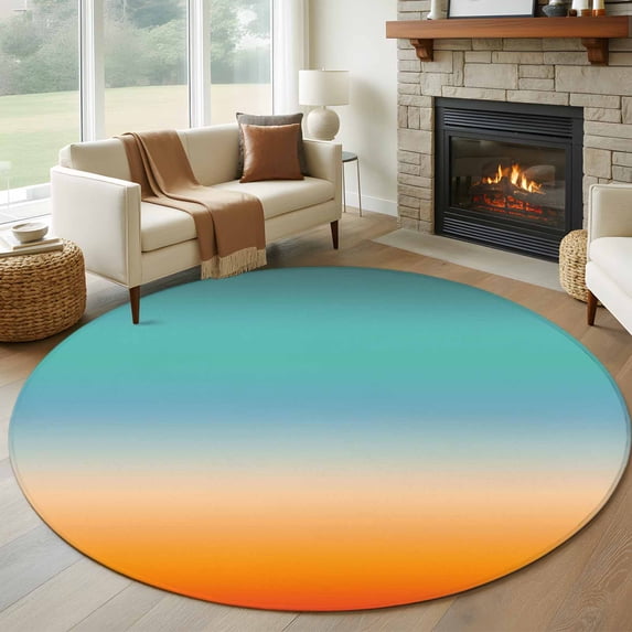 Blue Turquoise Orange Gradual 5FT Round Area Rugs for Living Room ...