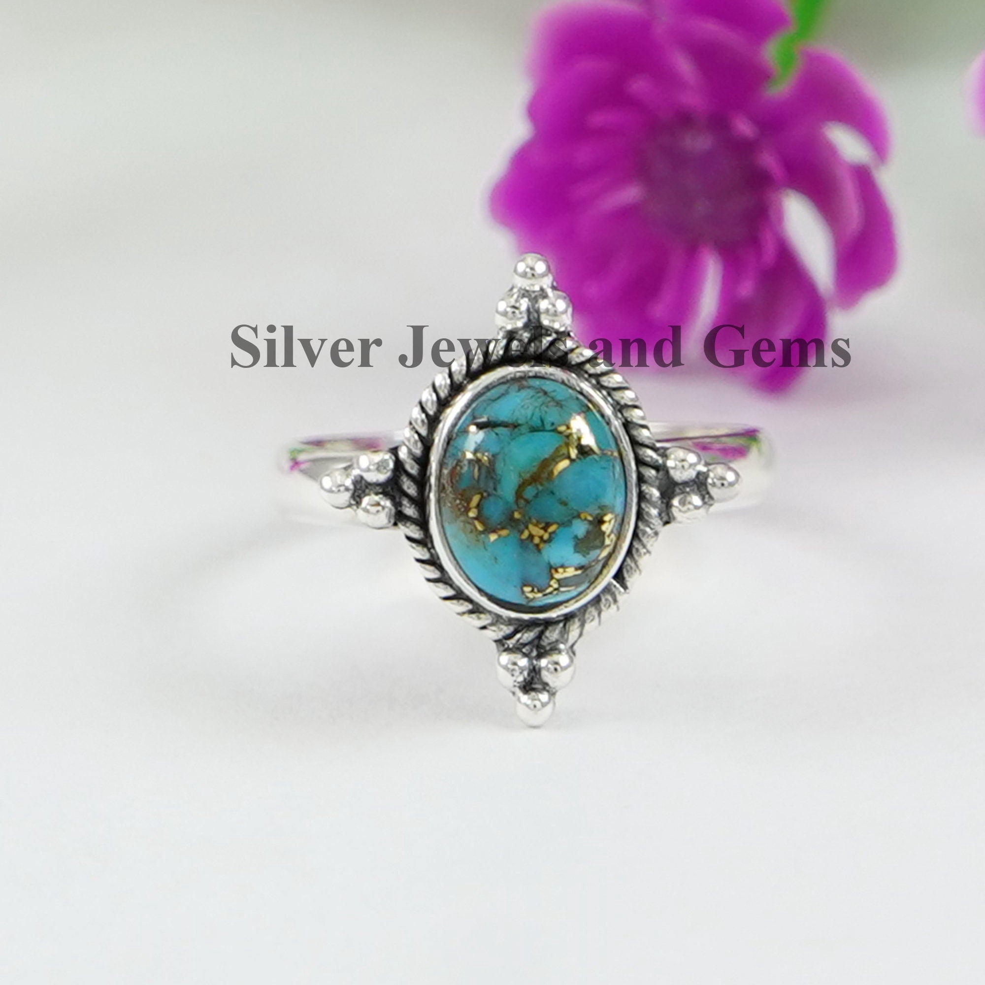 Blue Turquoise Ring, 925 Sterling Silver Copper Turquoise Ring ...