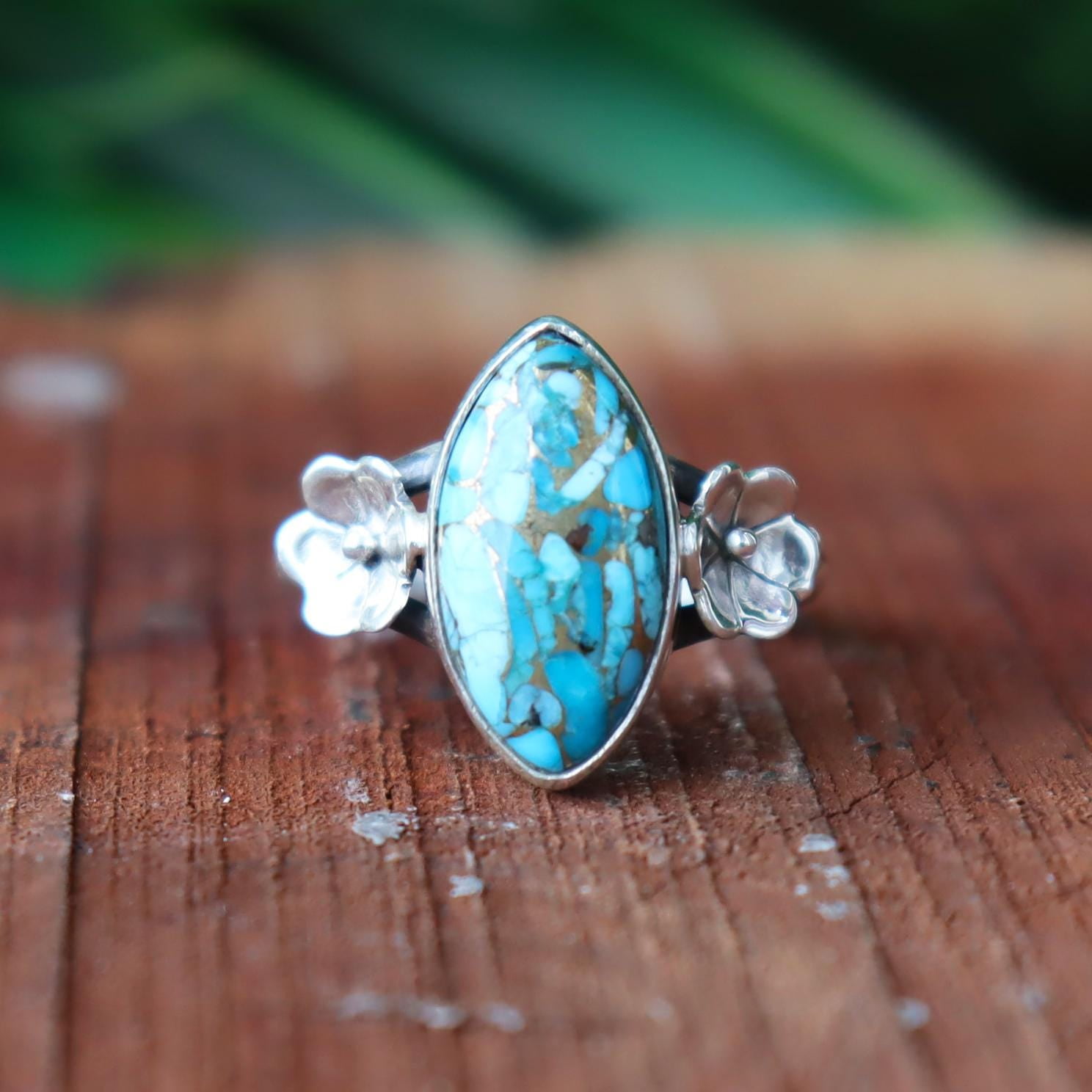 Blue Turquoise Ring, 925 Sterling Silver Ring, Marquise Ring, Handmade ...