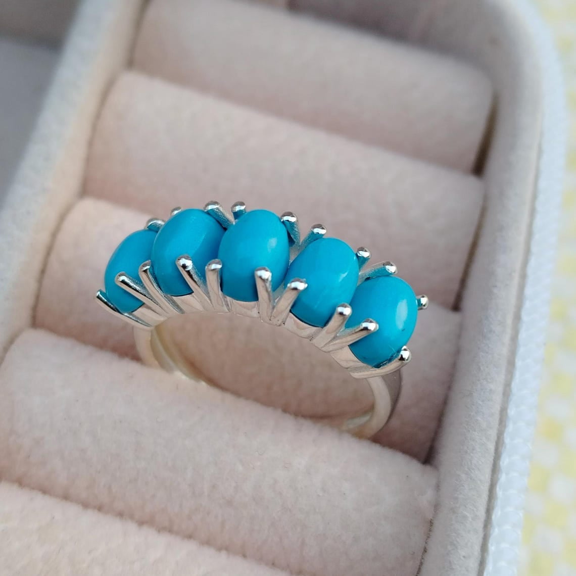 Blue Turquoise Statement Ring - Sterling Silver Five Stone Promise Ring ...