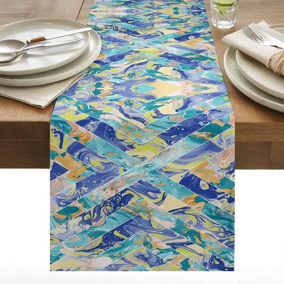 Blue Turquoise Table Runner 13x60 inch Marble Abstract Geometric ...