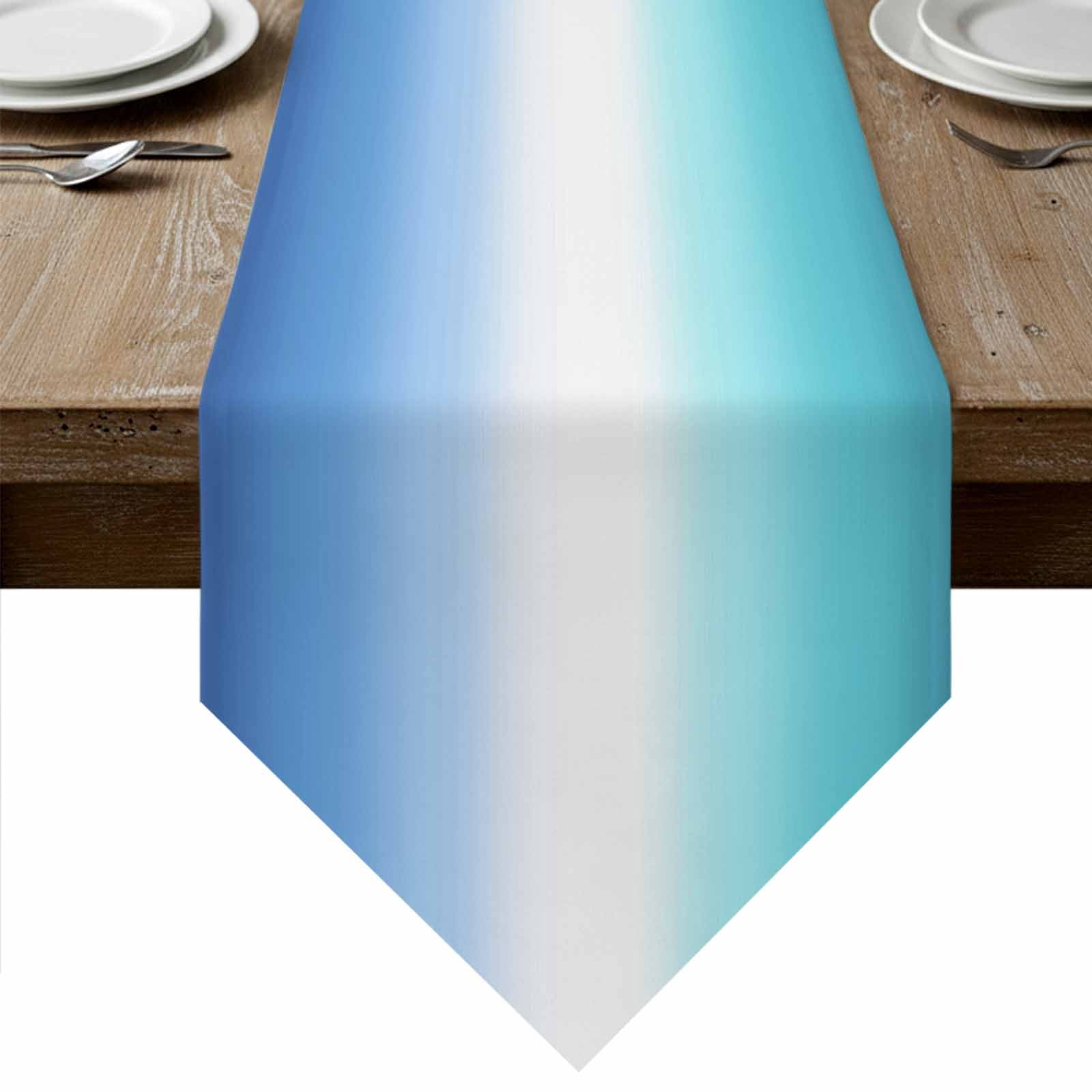 Blue Turquoise White Table Runner Linen Burlap Table Runner 90 Inches ...