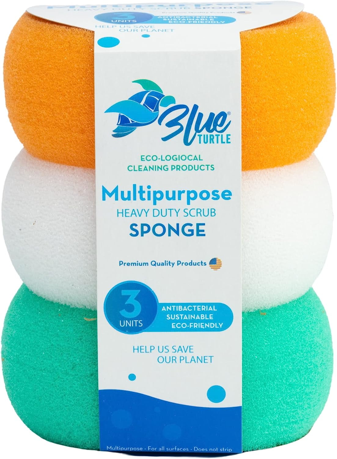 Blue Turtle – 3 Pack Donut Shape Multipurpose Sponges – Multifunction ...