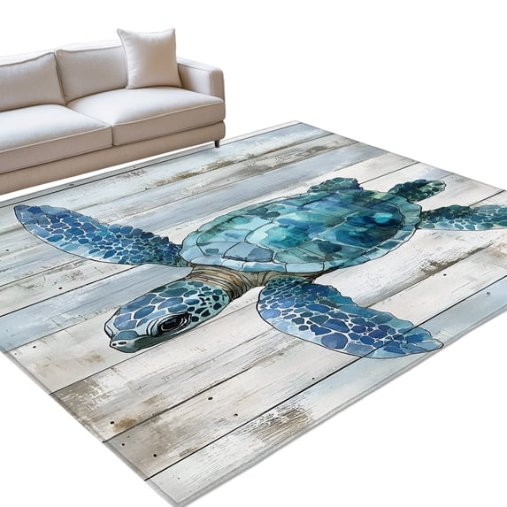 Blue Turtle Area Rugs 6x9ft Vintage Wood Grain Floor Rug Non Slip Low ...