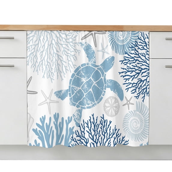 Blue Turtle Cabinet Curtains for Kitchen Coral Starfish Shell Shelf ...
