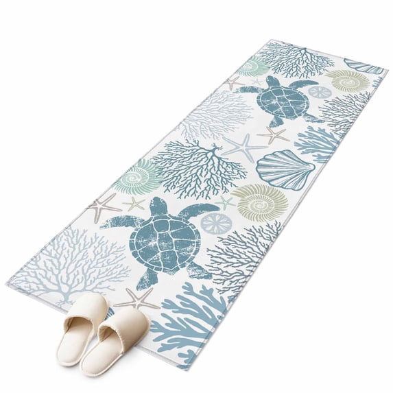 Blue Turtle Coastal 2'x6' Runner Rug, Summer Beach Nautical Coral ...