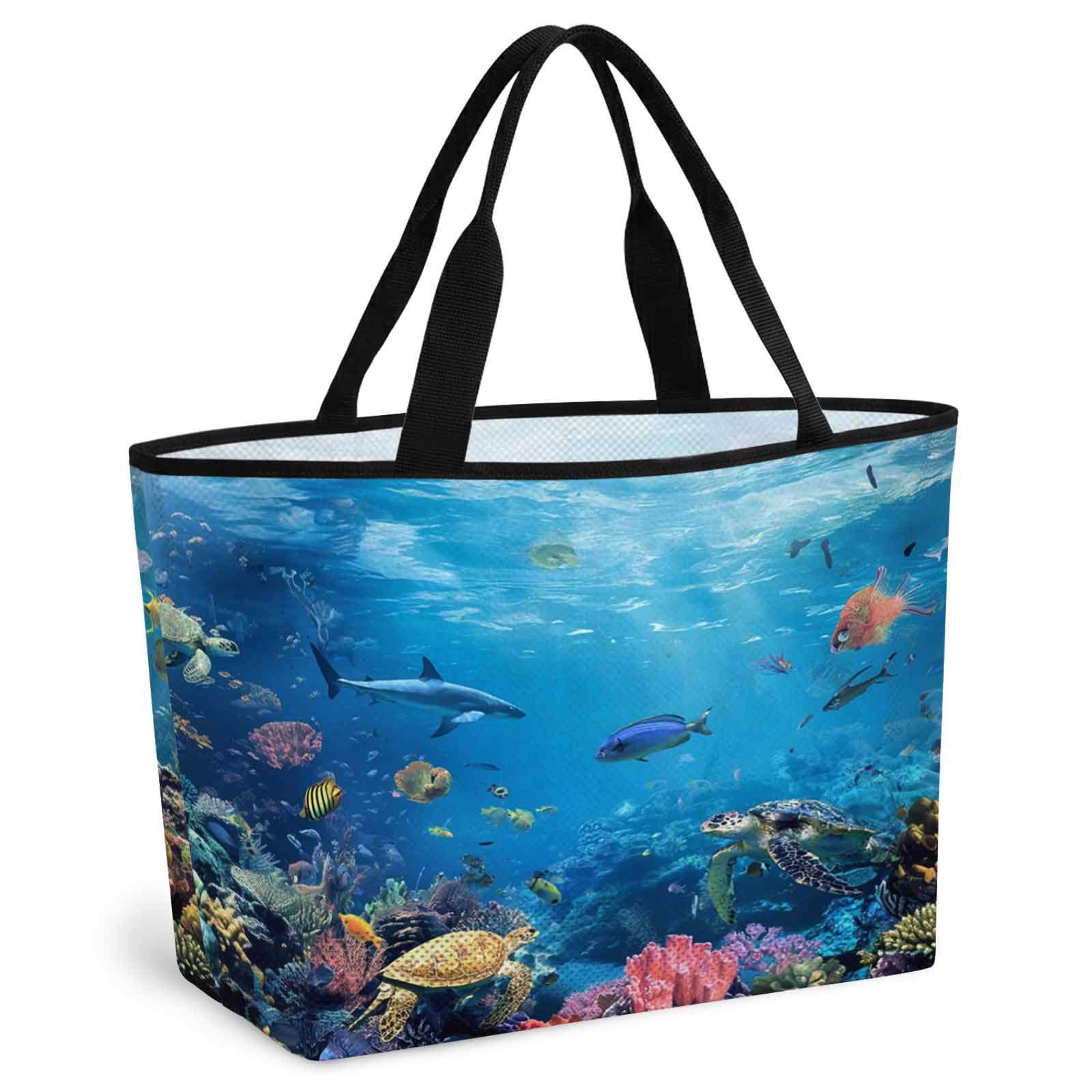 Blue Turtle Coastal Beach Bag for Women, Large Breathable Mesh Beach ...