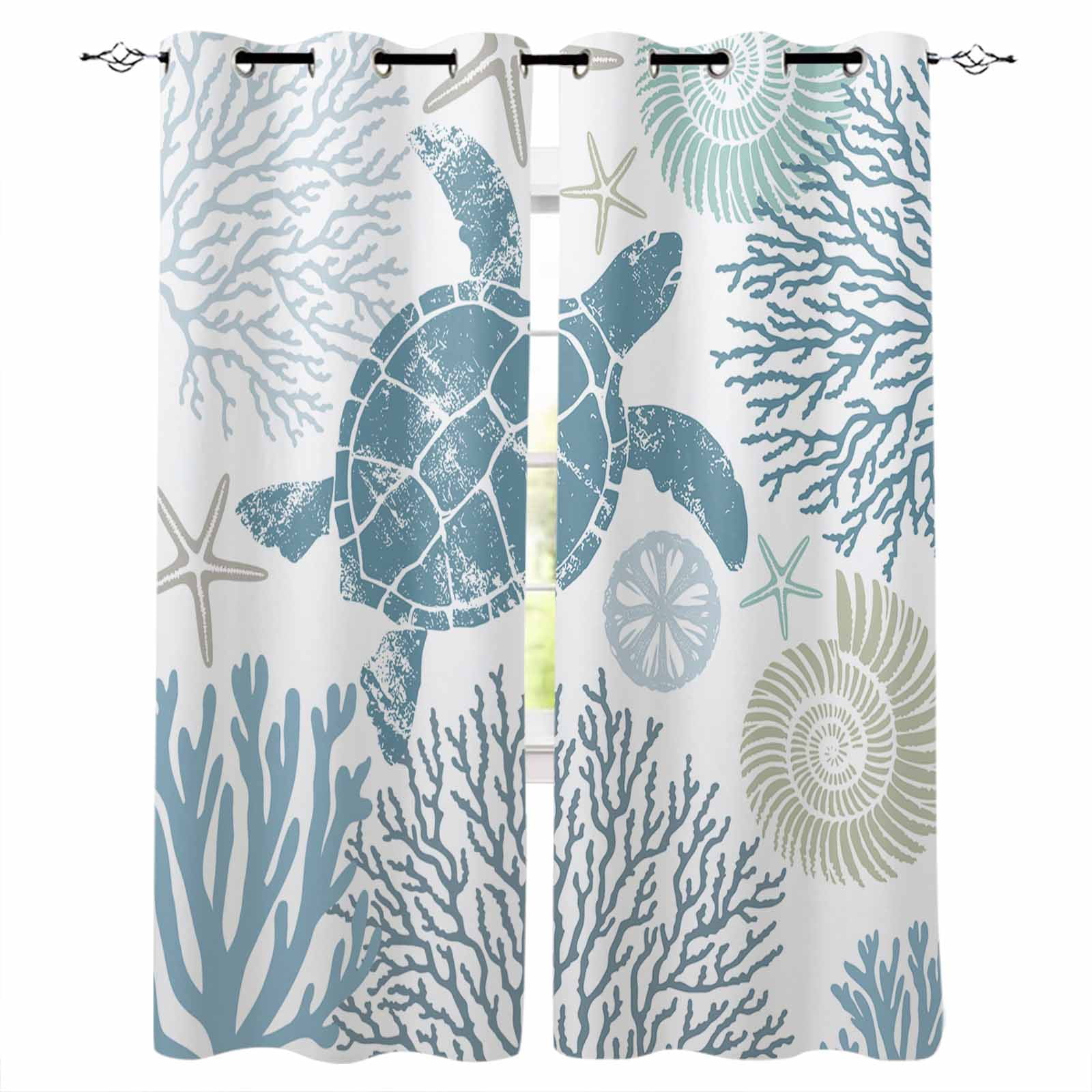 Blue Turtle Coastal Blackout Curtains 63 Inches Long, Summer Beach ...