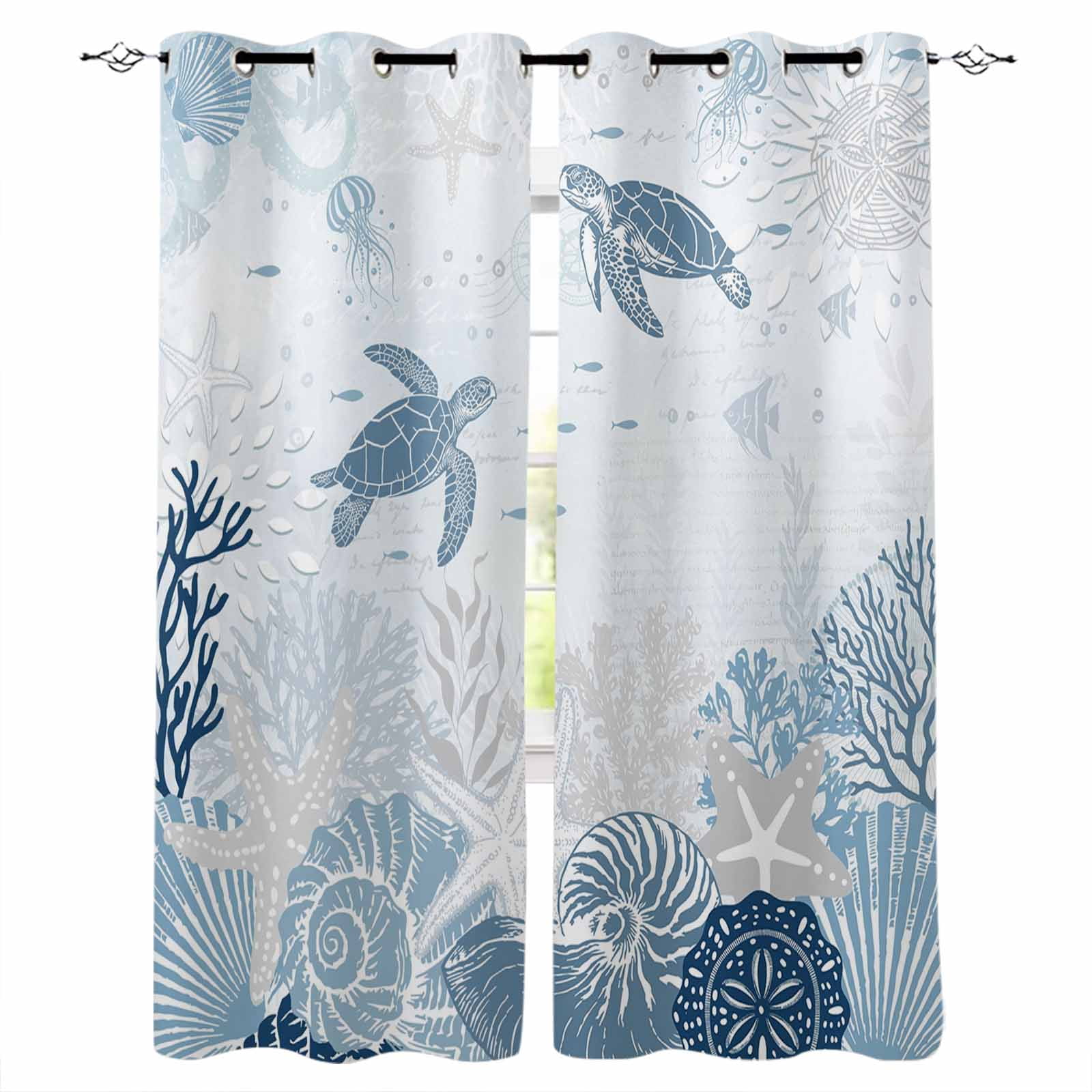 Blue Turtle Coastal Blackout Curtains for Bedroom/Living Room, Thermal ...
