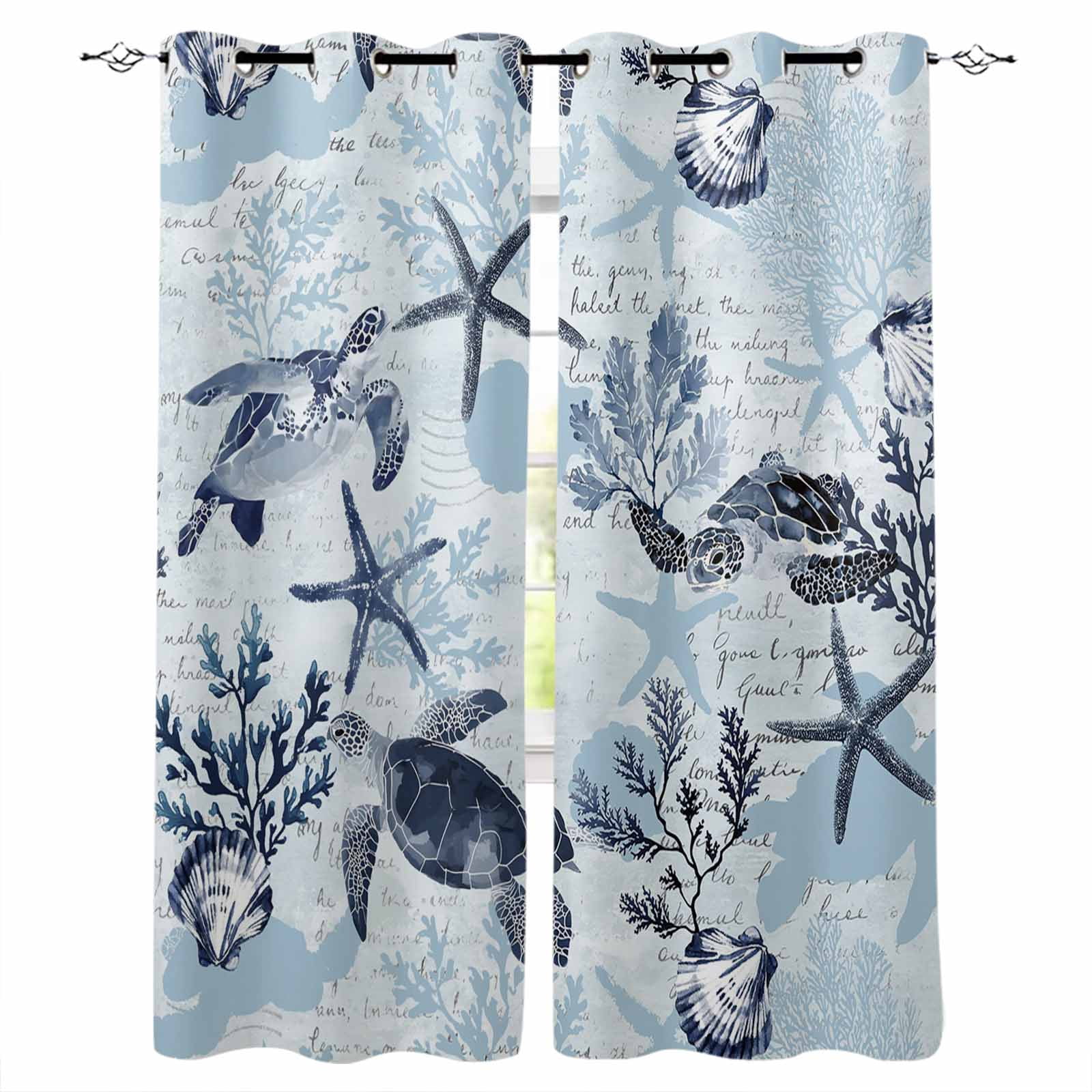 Blue Turtle Coastal Blackout Curtains for Bedroom/Living Room, Thermal ...