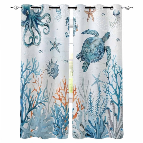 Blue Turtle Coastal Blackout Curtains for Bedroom/Living Room, Thermal ...