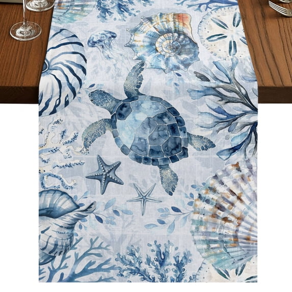 Blue Turtle Coastal Burlap Cotton Table Runner 13x72 Inches Long ...
