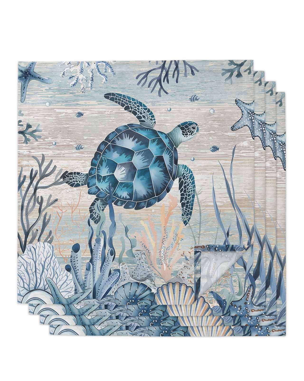 Blue Turtle Coastal Cloth Napkins Set of 4 Reusable Dinner Napkins ...