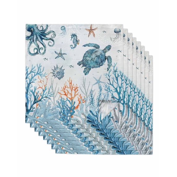 Blue Turtle Coastal Cloth Napkins Set of 8 Reusable Dinner Napkins ...