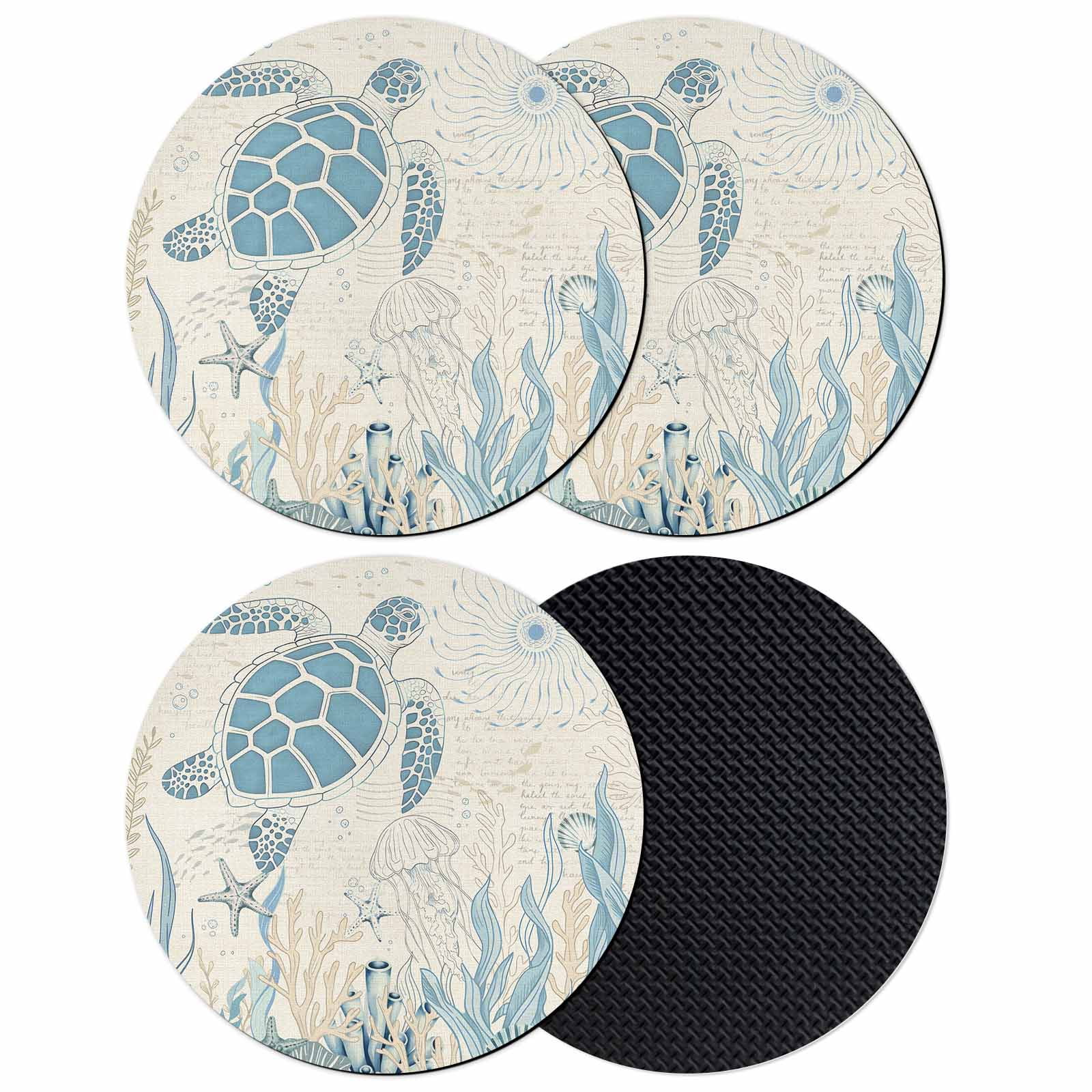 Blue Turtle Coastal Coasters Set of 4, Absorbent Coasters for Drinks ...