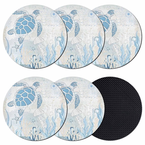 Blue Turtle Coastal Coasters Set of 6, Absorbent Coasters for Drinks ...