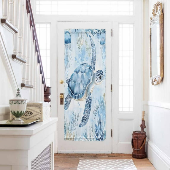 Blue Turtle Coastal Door Curtains for Door Window, French Sidelight ...
