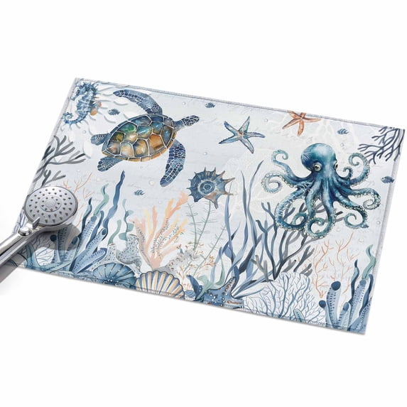 Blue Turtle Coastal Entryway Rug 2x3ft Washable Non Slip Bathroom Rug ...