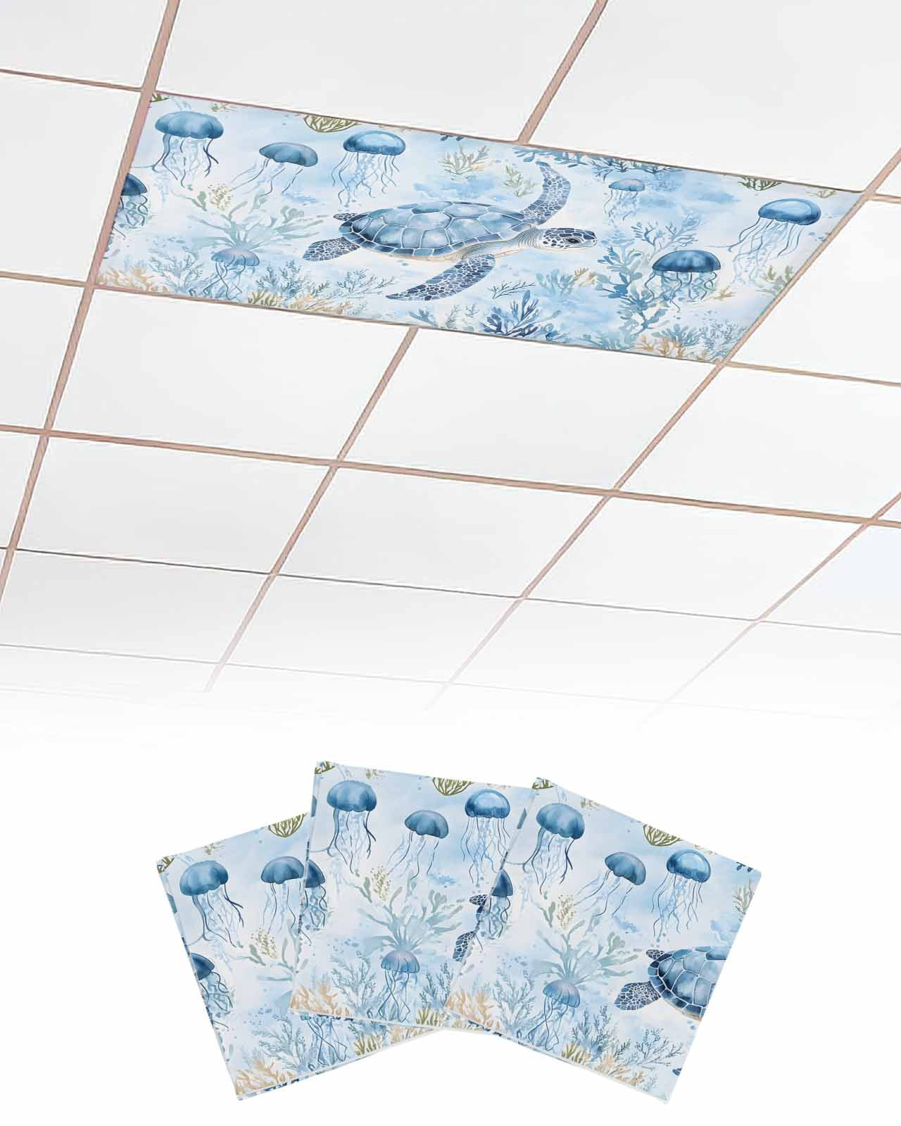 Blue Turtle Coastal Fluorescent Light Covers for Ceiling Lights 4x2 ...