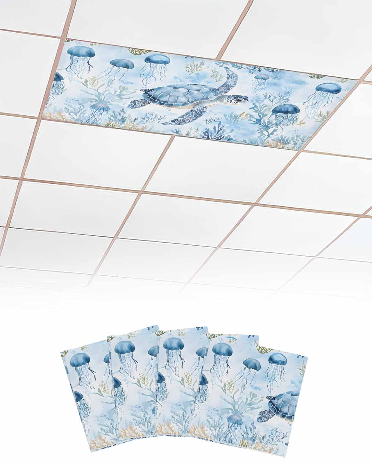 Blue Turtle Coastal Fluorescent Light Covers for Ceiling Lights 4x2 ...