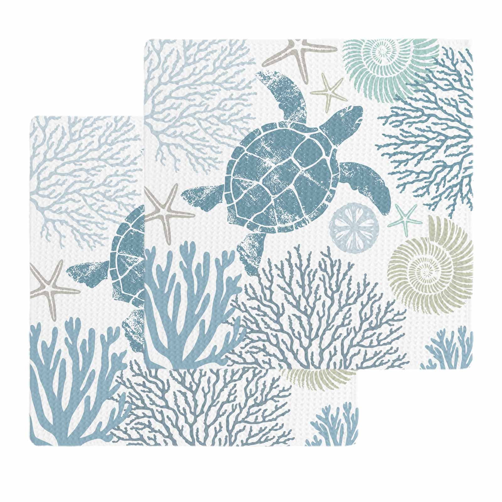 Blue Turtle Coastal Kitchen Dish Towels for Drying Dishes Set of 2 ...