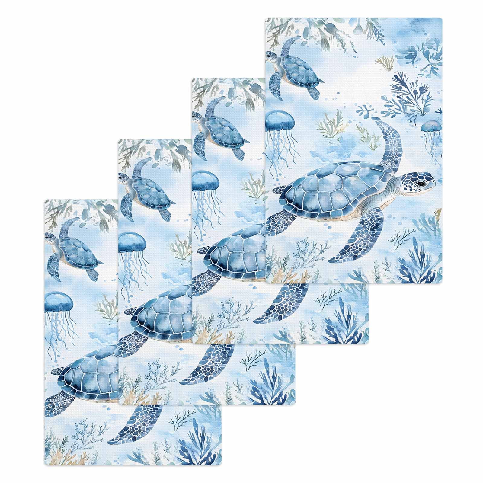 Blue Turtle Coastal Kitchen Dish Towels for Drying Dishes Set of 4 ...