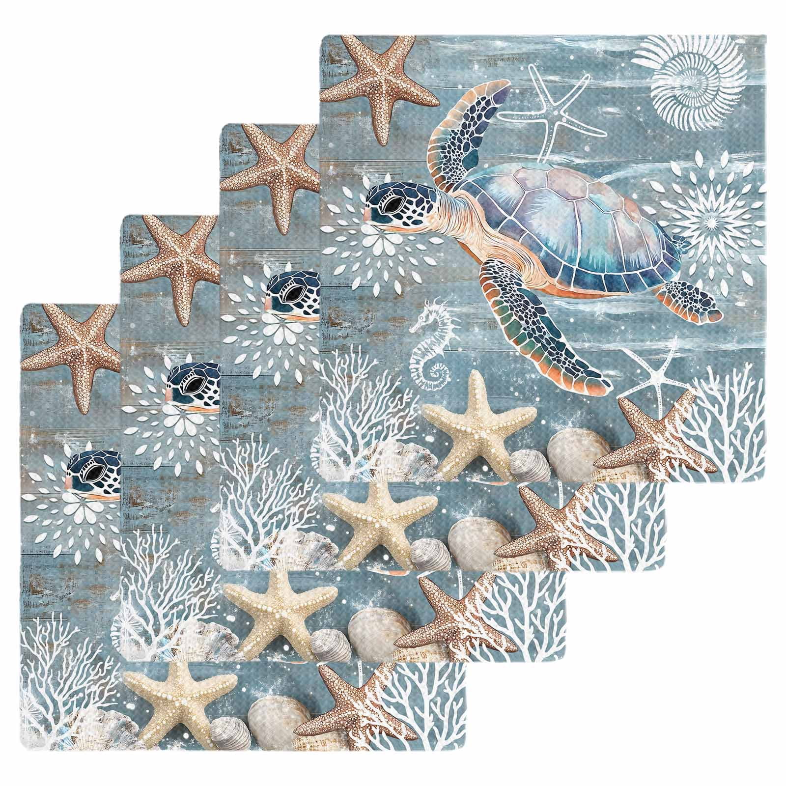 Blue Turtle Coastal Kitchen Dish Towels for Drying Dishes Set of 4 ...